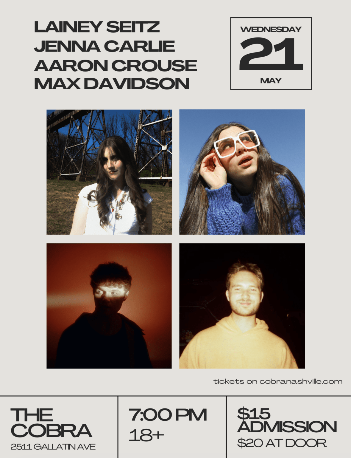 Venue: Max Davidson | Aaron Crouse | Jenna Carlie | Lainey Seitz ...
